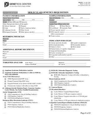 Fillable Online Molecular Testing Requisition Form - Genetics Center ...