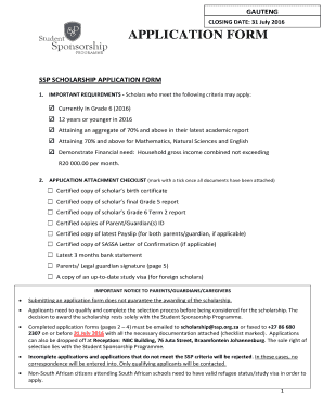 Fillable Online ssp org GAUTENG CLOSING DATE: 31 July 2016 APPLICATION ...