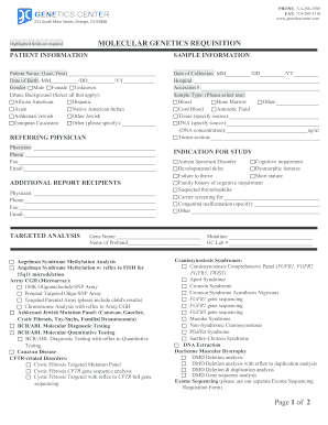 Fillable Online Page of 2 MOLECULAR GENETICS REQUISITION 1 - Genetics ...