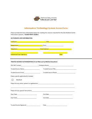 Fillable Online Information Technology System Access Form Fax Email ...