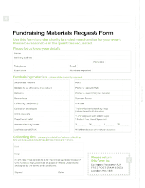 Fillable Online epilepsyresearch org Fundraising Materials Request Form ...
