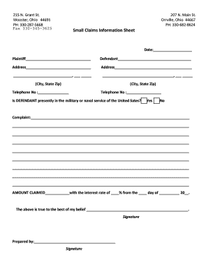 Fillable Online waynemunicipalcourt Small Claims Information Sheet ...