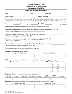 Fillable Online Patient Information Questionnaire - Hagerstown MD Fax ...