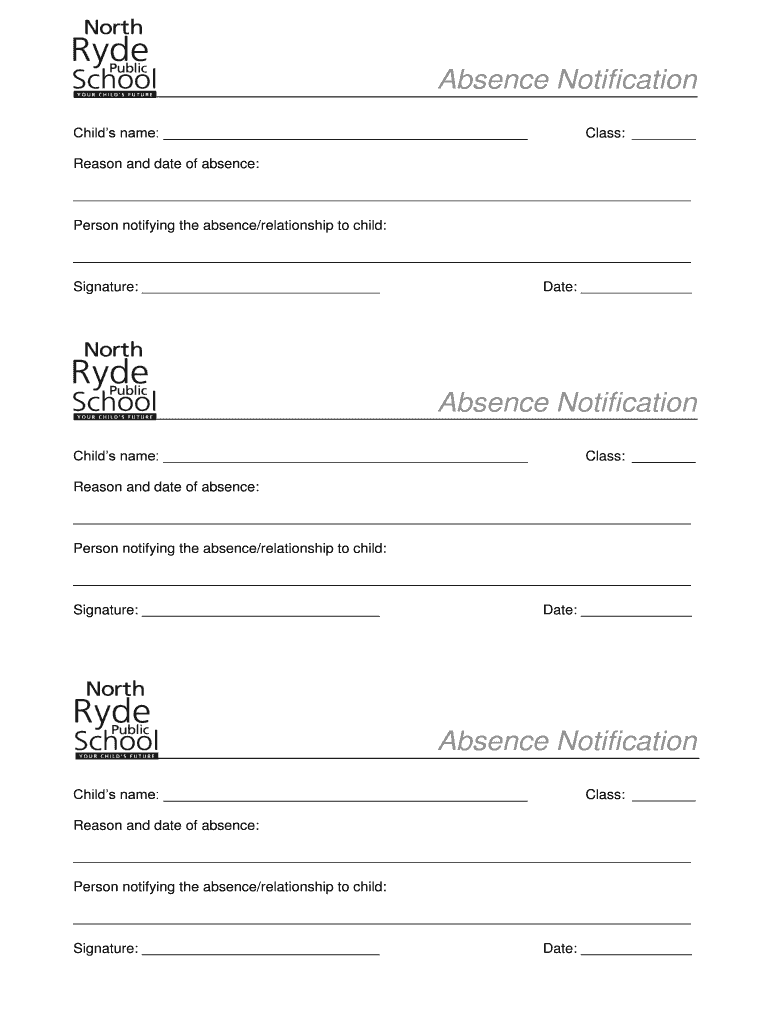 Fillable Online northrydeps nsw edu Absence Notification Absence Notification Absence ...