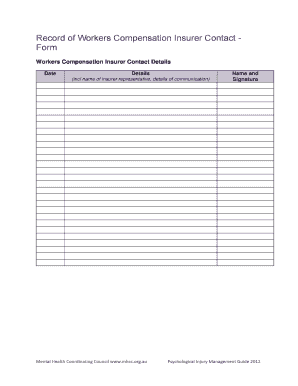 Fillable Online pimg mhcc org Record of Workers Compensation Insurer ...