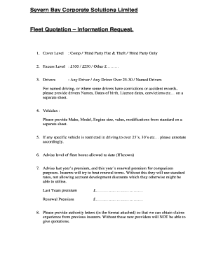 Fillable Online Fleet Quotation Information Request Fax Email Print ...