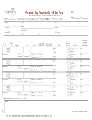 Fillable Online Premium Top Treatments Order Form Fax Email Print ...