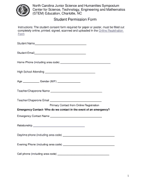 Fillable Online cstem uncc Student Permission Form - University of ...