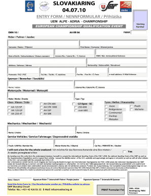 Fillable Online smf 10 ENTRY FORM / NENNFORMULAR / Pihlka UEM ALPE ...