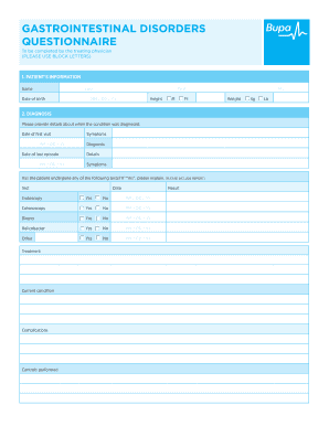Fillable Online Gastrointestinal disorders questionnaire - Bupa Fax ...