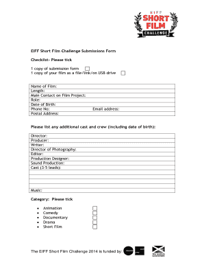 Fillable Online EIFF Short Film Challenge Submissions Form Checklist ...