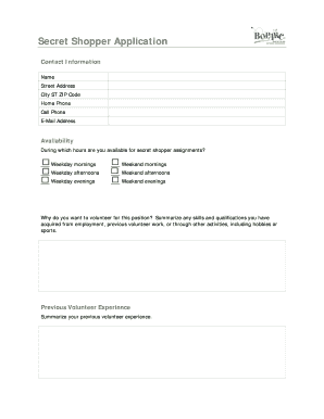 Fillable Online boparc Secret Shopper Application Fax Email Print ...
