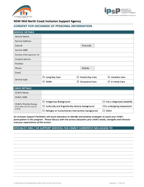 Fillable Online NSW Mid North Coast Inclusion Support Agency ... - St ...
