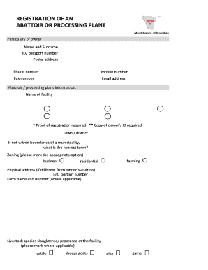 Fillable Online REGISTRATION OF AN ABATTOIR OR PROCESSING PLANT Fax ...