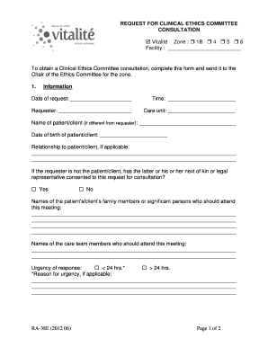 Fillable Online vitalitenb Request for Clinical Ethics Committee ...