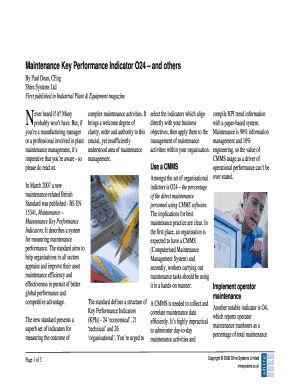 Fillable Online Maintenance Key Performance Indicator O24 and others ...