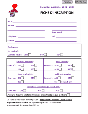 Remplissable En Ligne ues800 Formation syndicale / 2012 - 2013 FICHE D'INSCRIPTION Fax Email ...