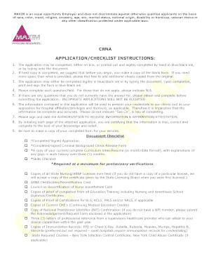Fillable Online CRNA APPLICATIONCHECKLIST INSTRUCTIONS Fax Email Print ...