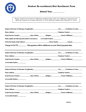 Fillable Online olrschool Student Re-enrollmentNew Enrollment Form ...