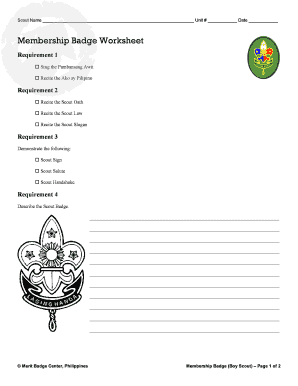 Fillable Online mbcenter Membership Badge Boy Scout Worksheet ...