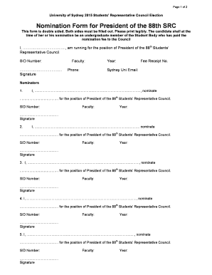 Fillable Online Nomination Form for President of the 88th SRC Fax Email ...