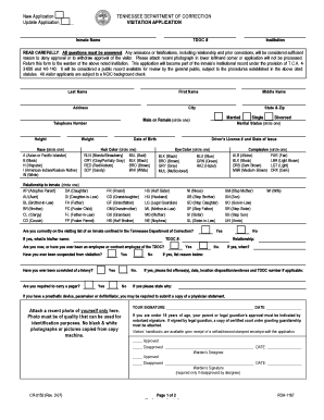 Fillable Online New Application TENNESSEE DEPARTMENT OF CORRECTION ...