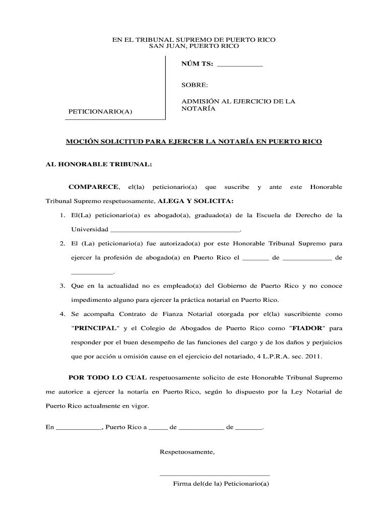 Fillable Online EN EL TRIBUNAL SUPREMO DE PUERTO RICO SAN JUAN PUERTO ...