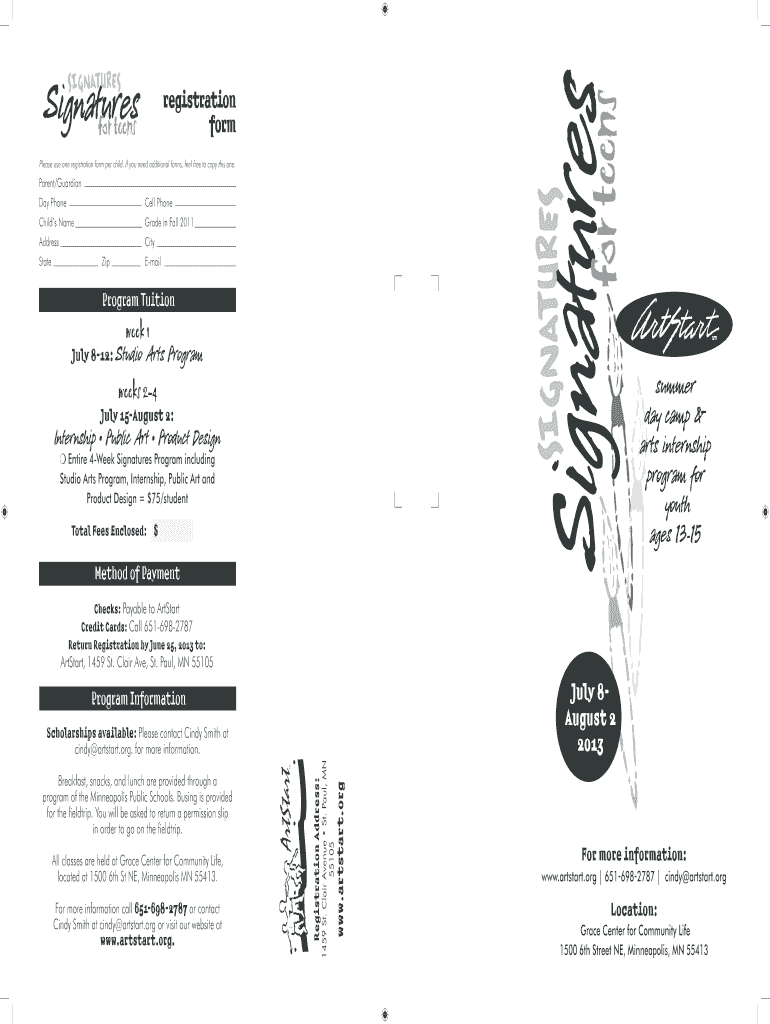 Fillable Online artstart Signatures for teens Signatures - artstartorg ...