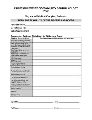 Fillable Online pico org Bid Qualification Form - PICO - pico org Fax ...