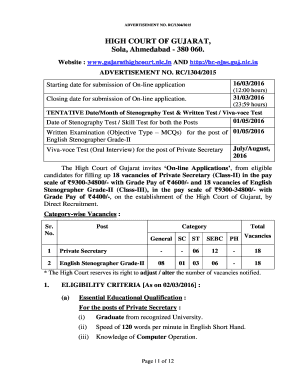 Fillable Online hc-ojas guj nic Detailed Advertisement - Gujarat High ...