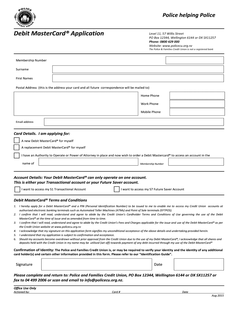 Fillable Online policecu org Debit MasterCard Application ...