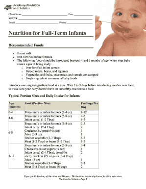 Fillable Online Nutrition for Full-Term Infants - Nutrition Care Manual ...