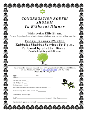 Fillable Online CONGREGATION RODFEI SHOLOM Tu BShevat Dinner Fax Email ...
