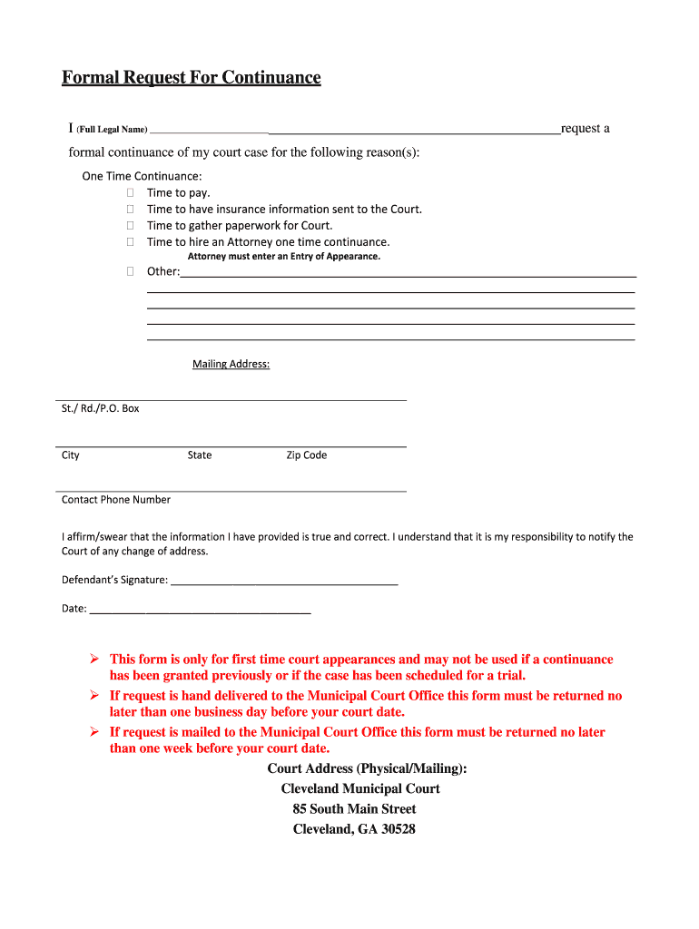 Fillable Online cityofclevelandga Formal Request For Continuancedocx ...
