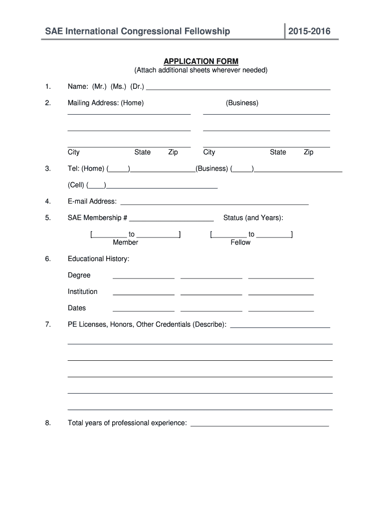 Fillable Online awards sae 2015-2016 APPLICATION KIT APPLICATION ...