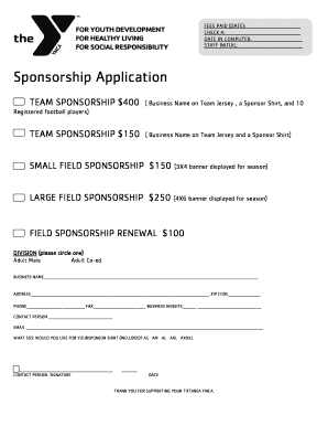 Fillable Online Sponsorship Application - Tiftarea YMCA Fax Email Print ...