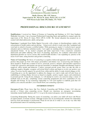 Fillable Online Professional disclosure statement - New Outlook ...