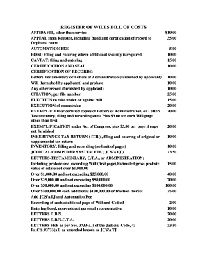Fillable Online REGISTER OF WILLS BILL OF COSTS Fax Email Print - pdfFiller