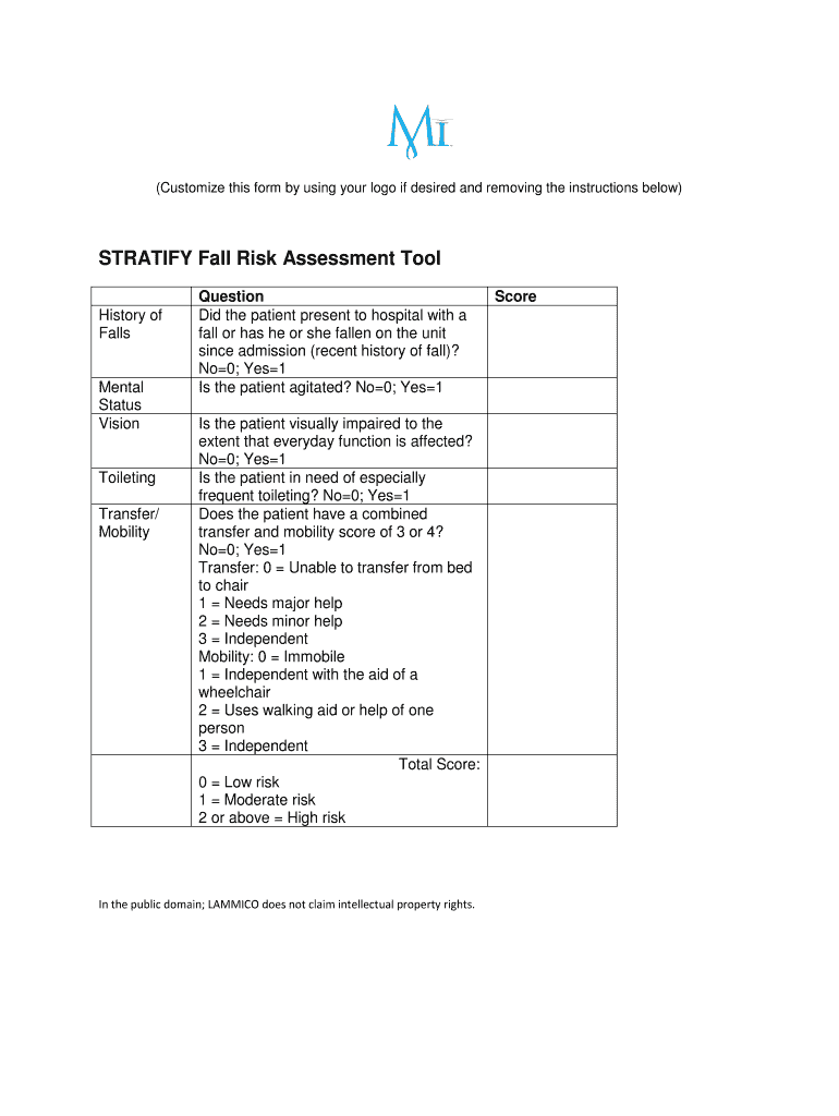 Fillable Online STRATIFY Fall Risk Assessment Tool Fax Email Print fillable-online-stratify-fall-risk-assessment-tool-fax-email-print