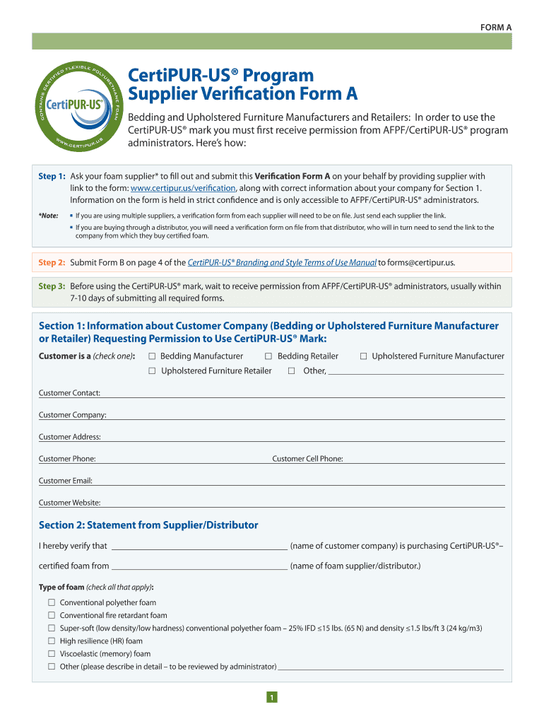 Fillable Online certipur BCertiPURb-bUSb Program Supplier Verification ...