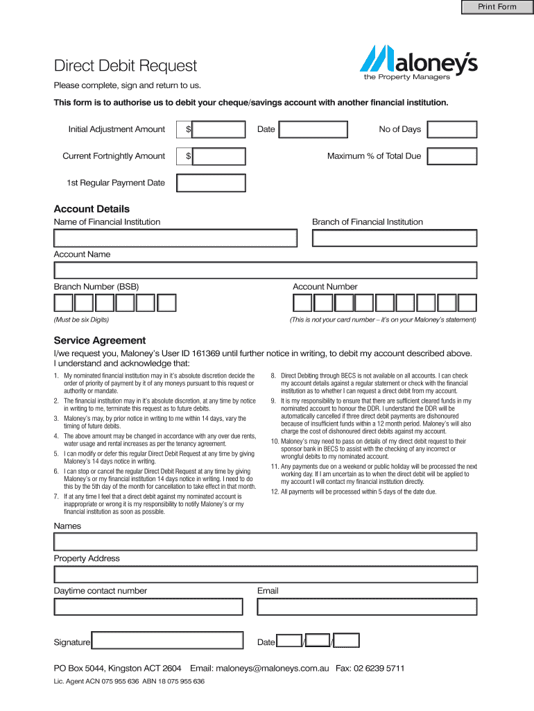 Fillable Online Direct Debit Request - Maloney039s Fax Email Print - pdfFiller