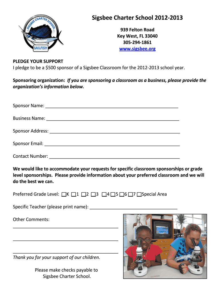 Fillable Online sigsbee Sigsbee Charter School 20122013 Fax Email Print ...