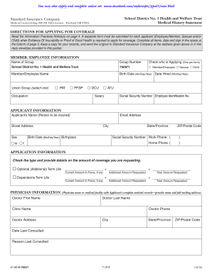 Fillable Online Medical History Statement - Long Form - Generic ...