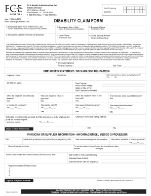 Fillable Online DISABILITY CLAIM FORM - bfcebenefitsbbcomb Fax Email Print - pdfFiller