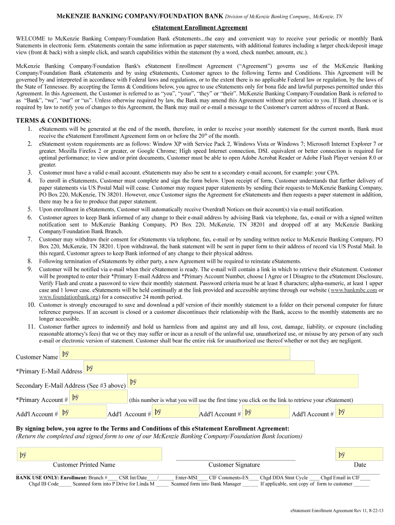 Fillable Online foundationbank EStatement Enrollment Agreement TERMS ...