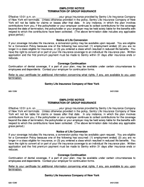 Fillable Online EMPLOYEE NOTICE TERMINATION OF GROUP INSURANCE Notice ...