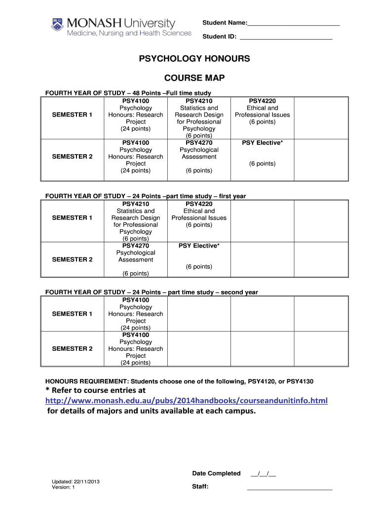 Fillable Online med monash monash honours psychology Fax Email Print - pdfFiller