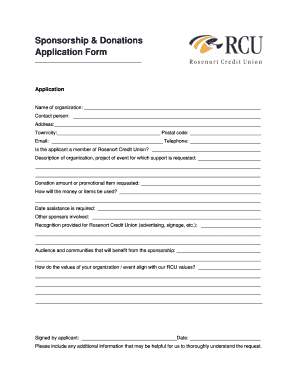 Fillable Online Sponsorship amp Donations Application Form - bRCUb Fax ...