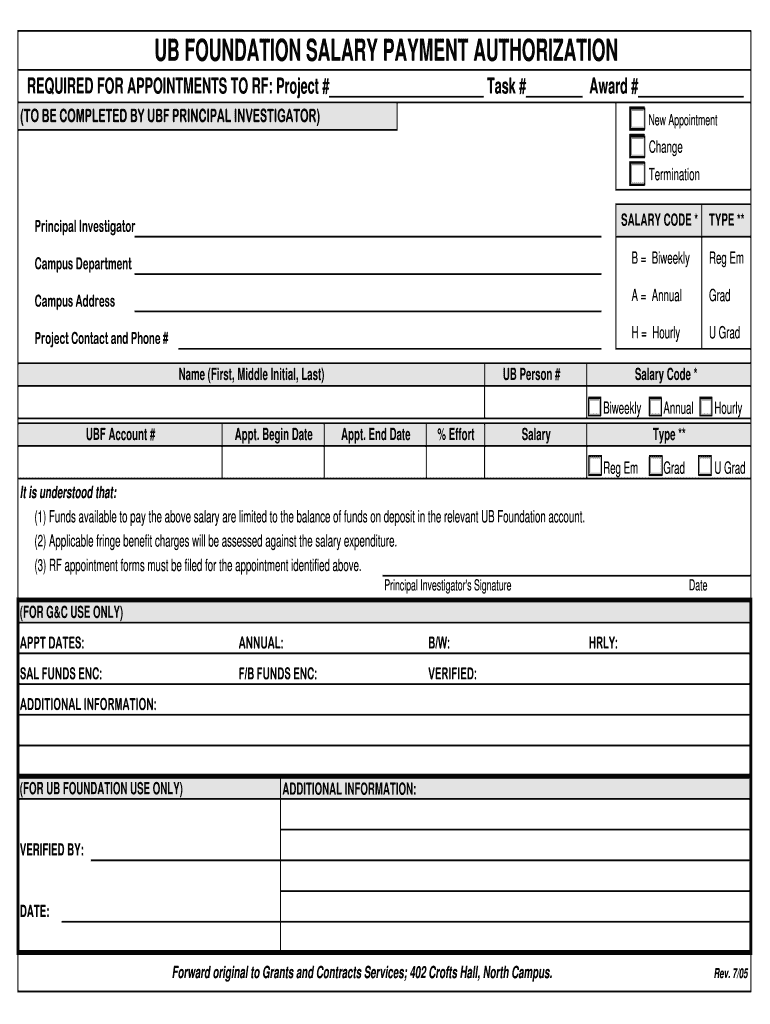 Fillable Online business buffalo UBF Salary Payment Authorization Form ...