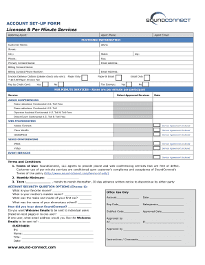 Fillable Online SC Account Set-up Form-Licenses amp Per Minute Services ...